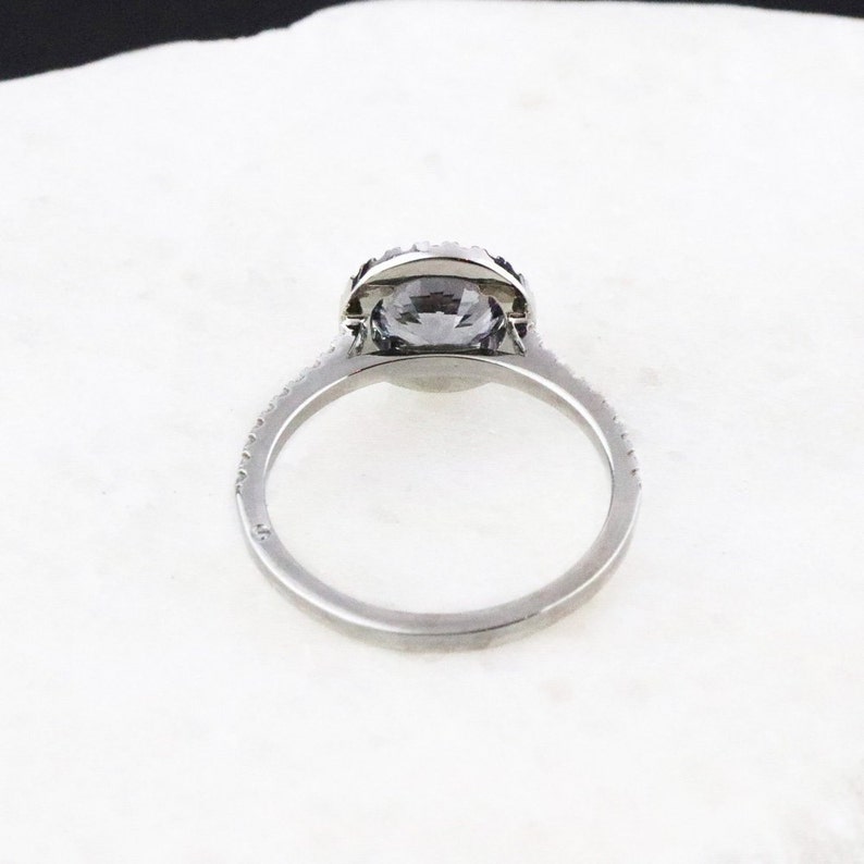 White Gold Diamond Halo Titanium Grey Spinel Engagement Ring | Etsy