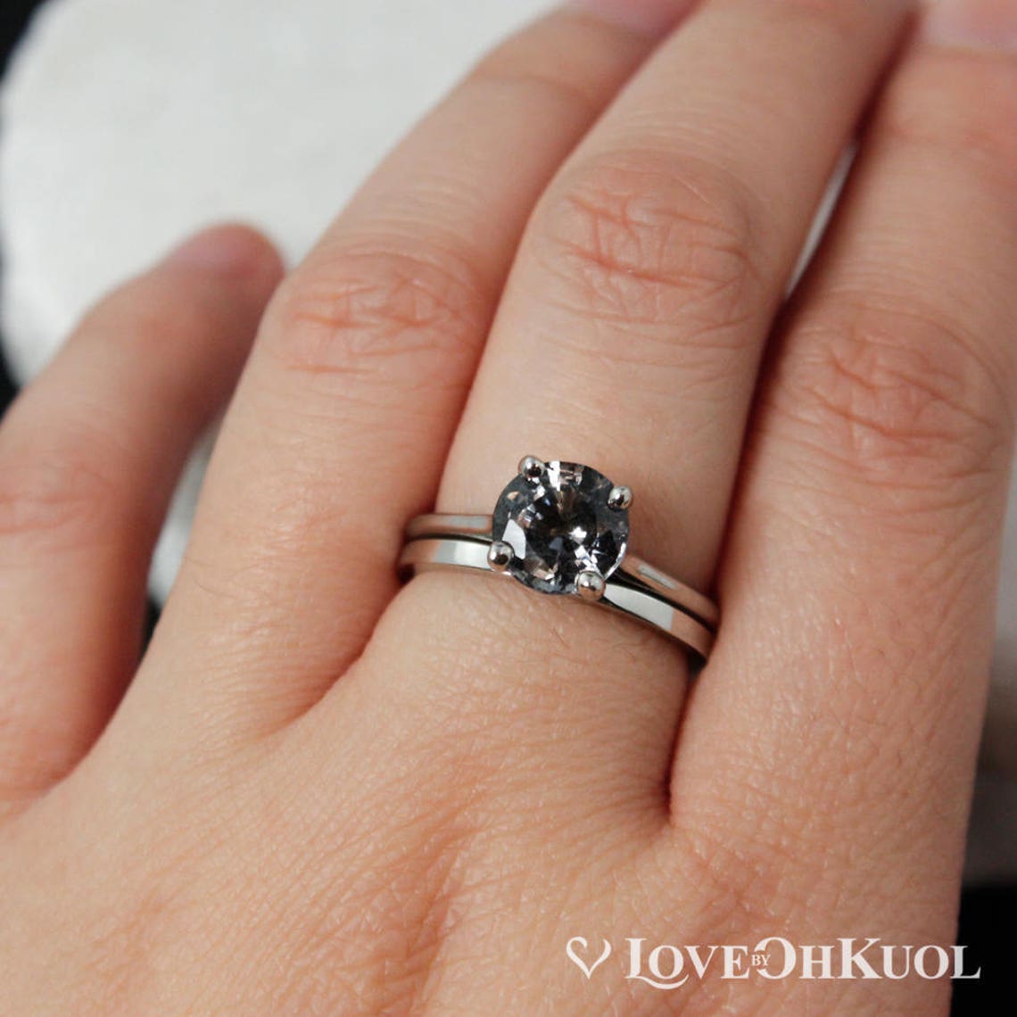 Smokey Grey Spinel Ring Grey Spinel Engagement Ring Flat - Etsy