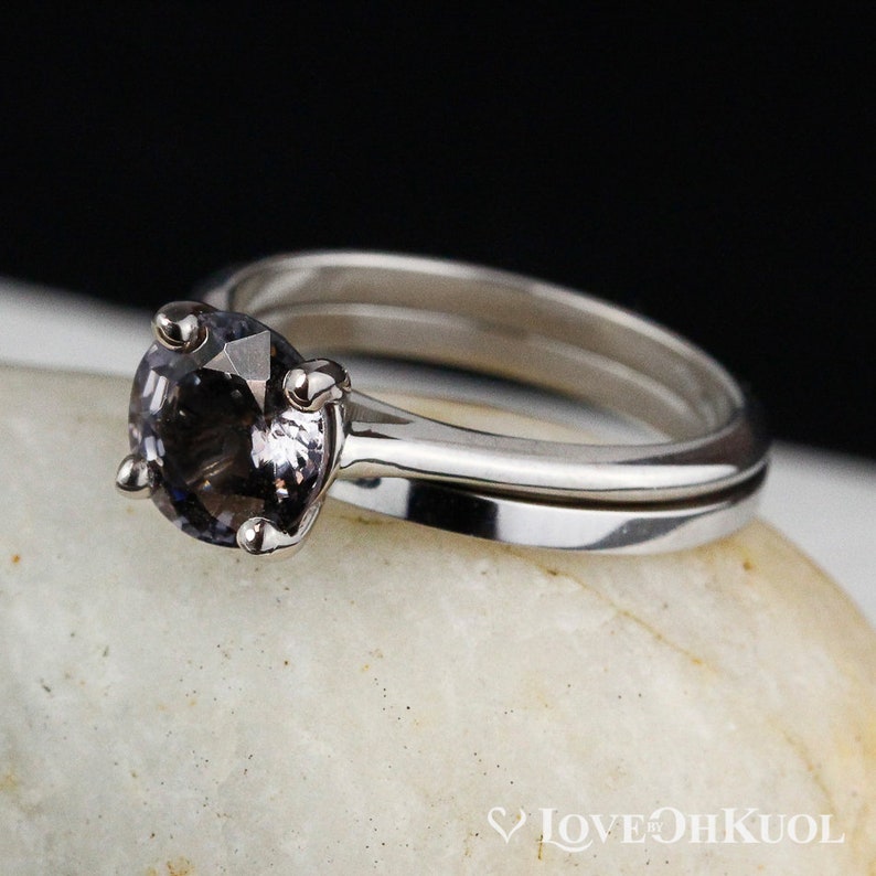 Smokey Grey Spinel Ring Grey Spinel Engagement Ring Flat - Etsy