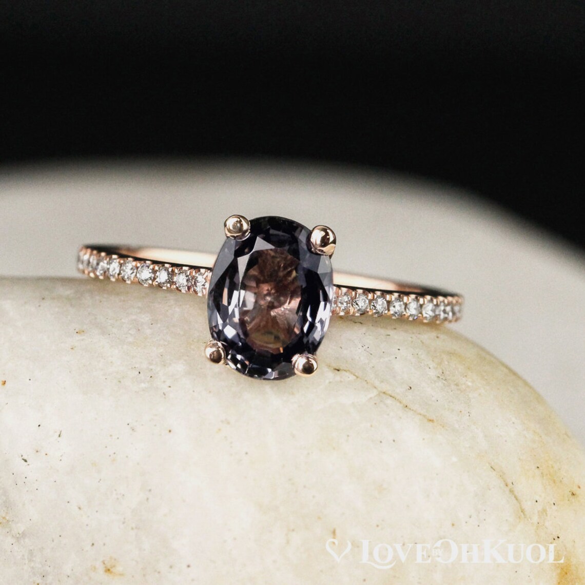 Rose Gold Oval Grey Spinel Ring Spinel Engagement Ring | Etsy