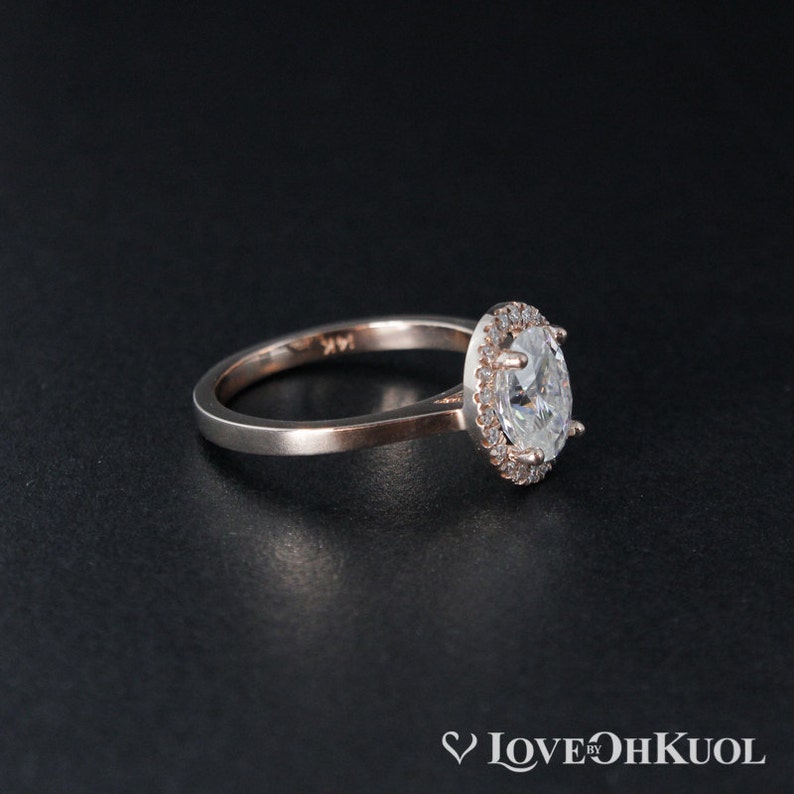 Forever One Colorless Halo Diamond Oval Moissanite Engagement Ring ...