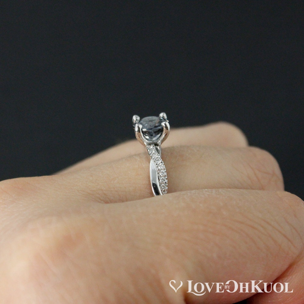 White Gold Grey Spinel Engagement Ring Twisted Diamond Band | Etsy