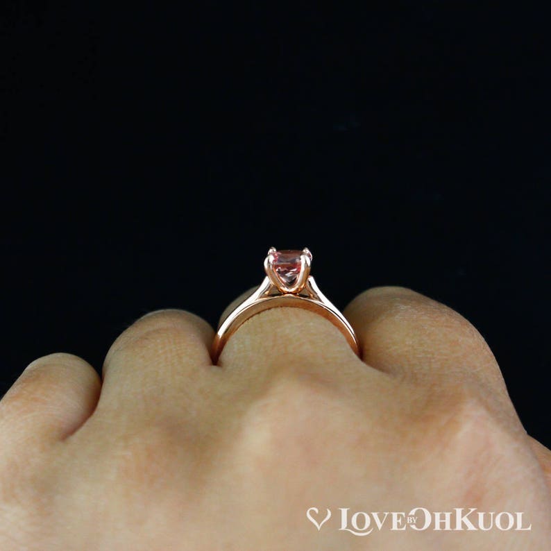 Rose Gold Peach Sapphire Engagement Ring Set: 1.30 Carat Cushion Cut - Etsy