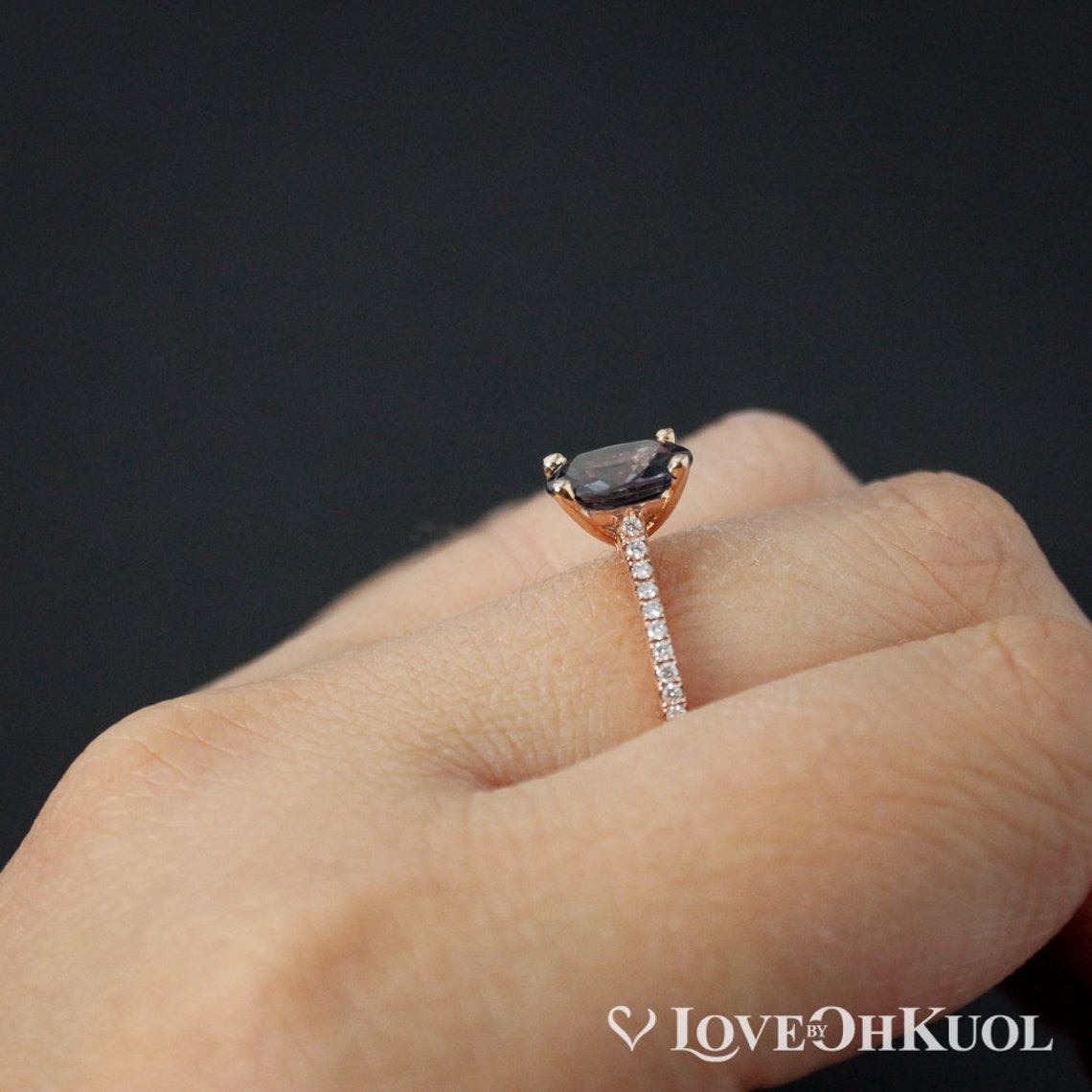 Rose Gold Oval Grey Spinel Ring Spinel Engagement Ring | Etsy