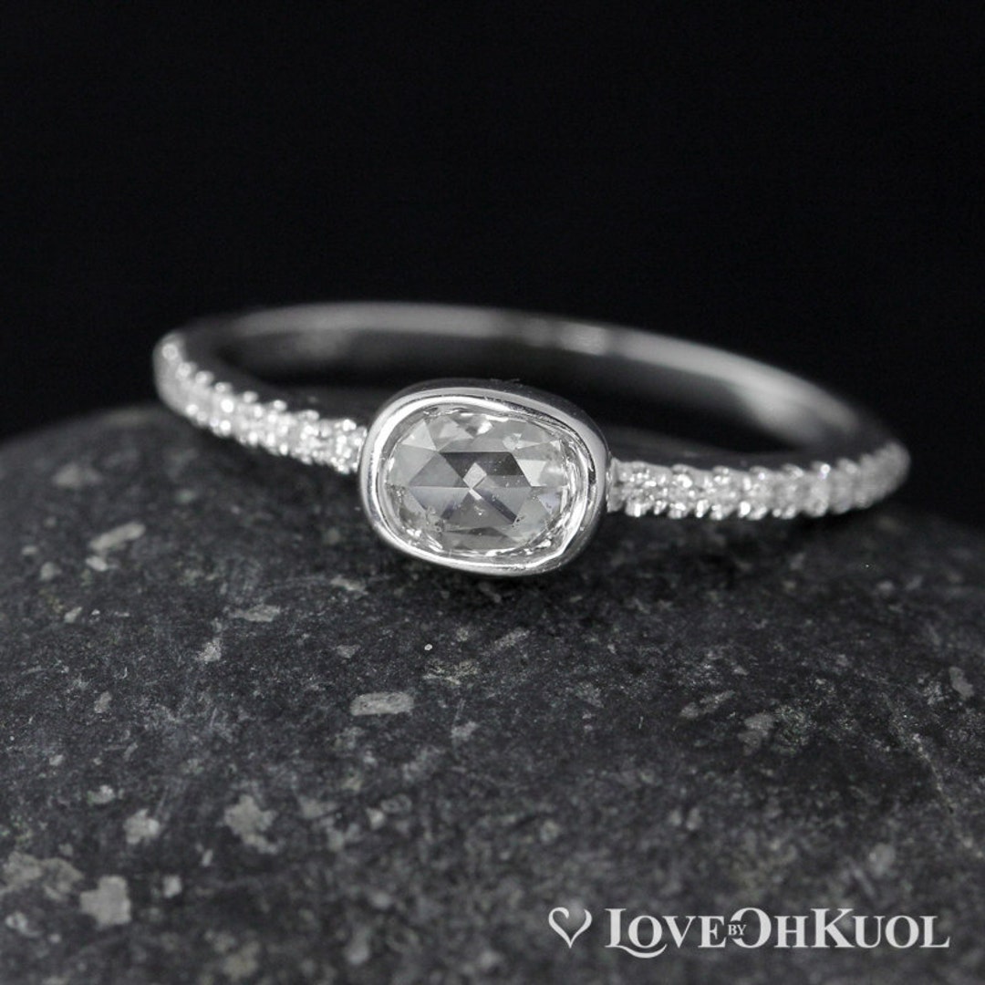 Rose Cut Diamond Ring - Rectangular Cut - Pave Diamond Band - Etsy
