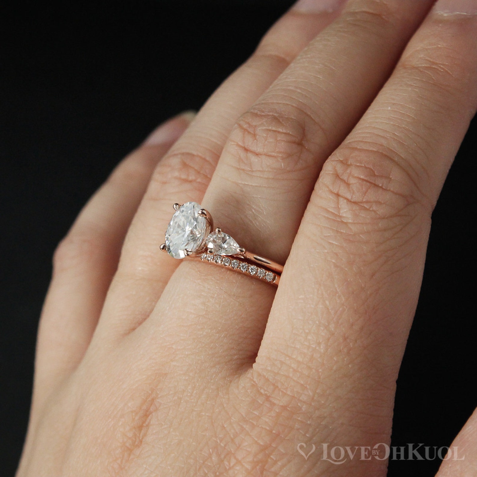 Rose Gold 3 Stone Moissanite Engagement Ring Oval Moissanite | Etsy