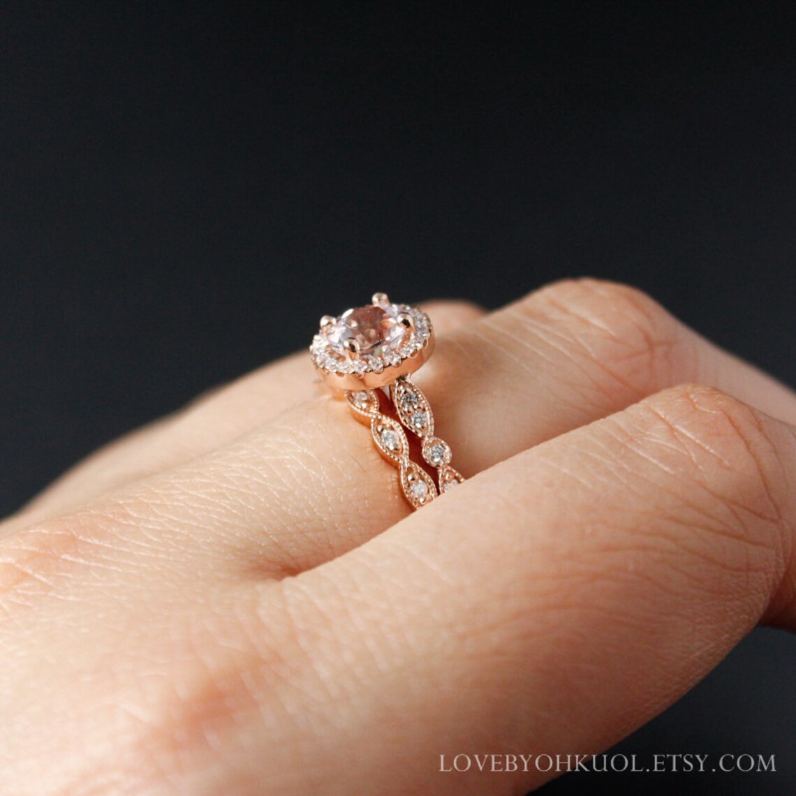 Romantic Pink Morganite Engagement Ring Set Single Diamond | Etsy
