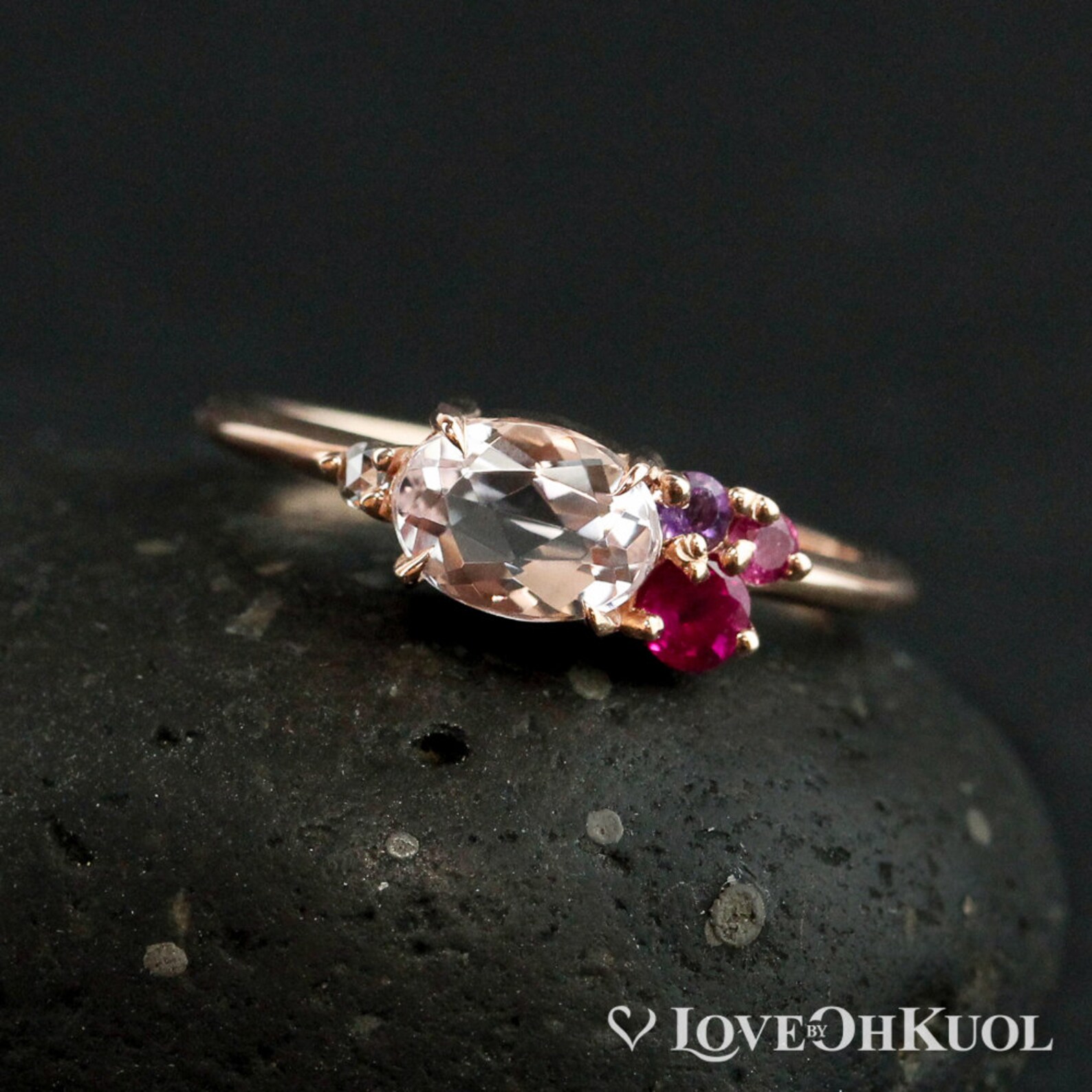 Oval Morganite Cluster Ring Boho Wedding Ring Custom | Etsy