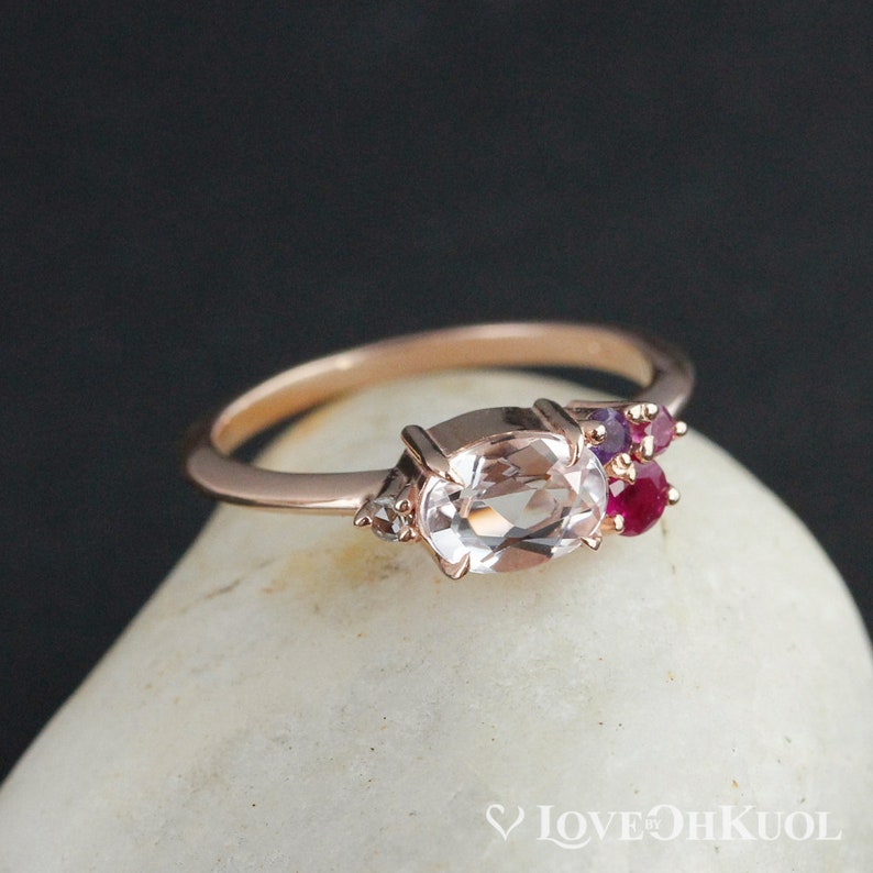 Oval Morganite Cluster Ring Boho Wedding Ring Custom - Etsy