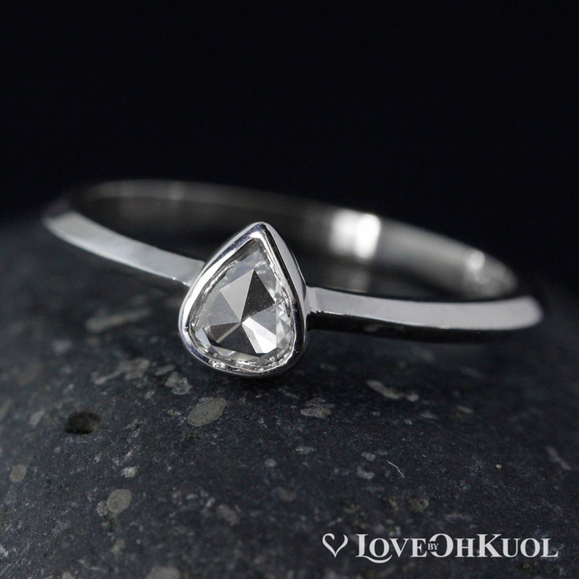 Pear Shape Rose Cut Diamond Ring White Gold Modern | Etsy