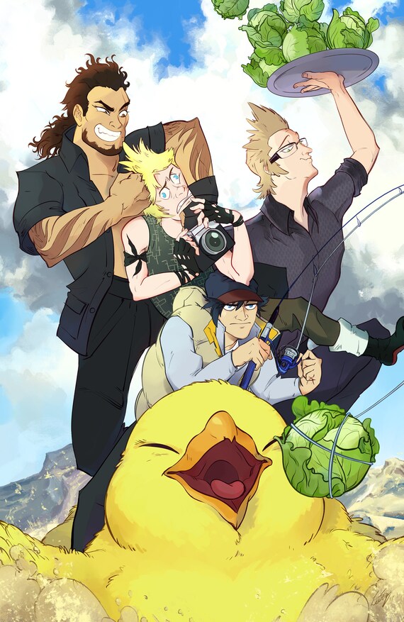 FFXV Boys on a Fat Chocobo Print | Etsy