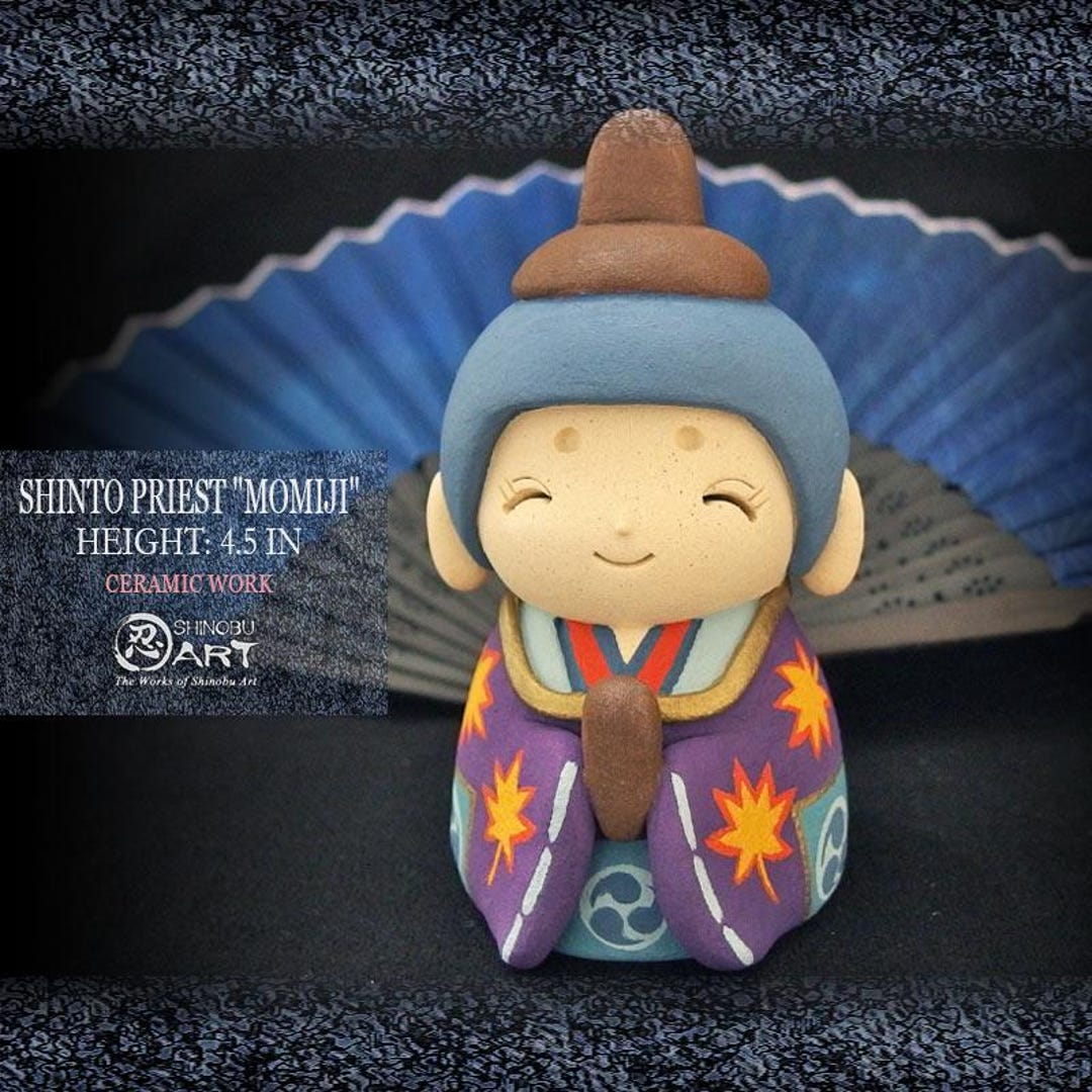 Ceramic Shinto Priest momiji Japanese Maple height:4.5in, Mitsu Tomoe ...