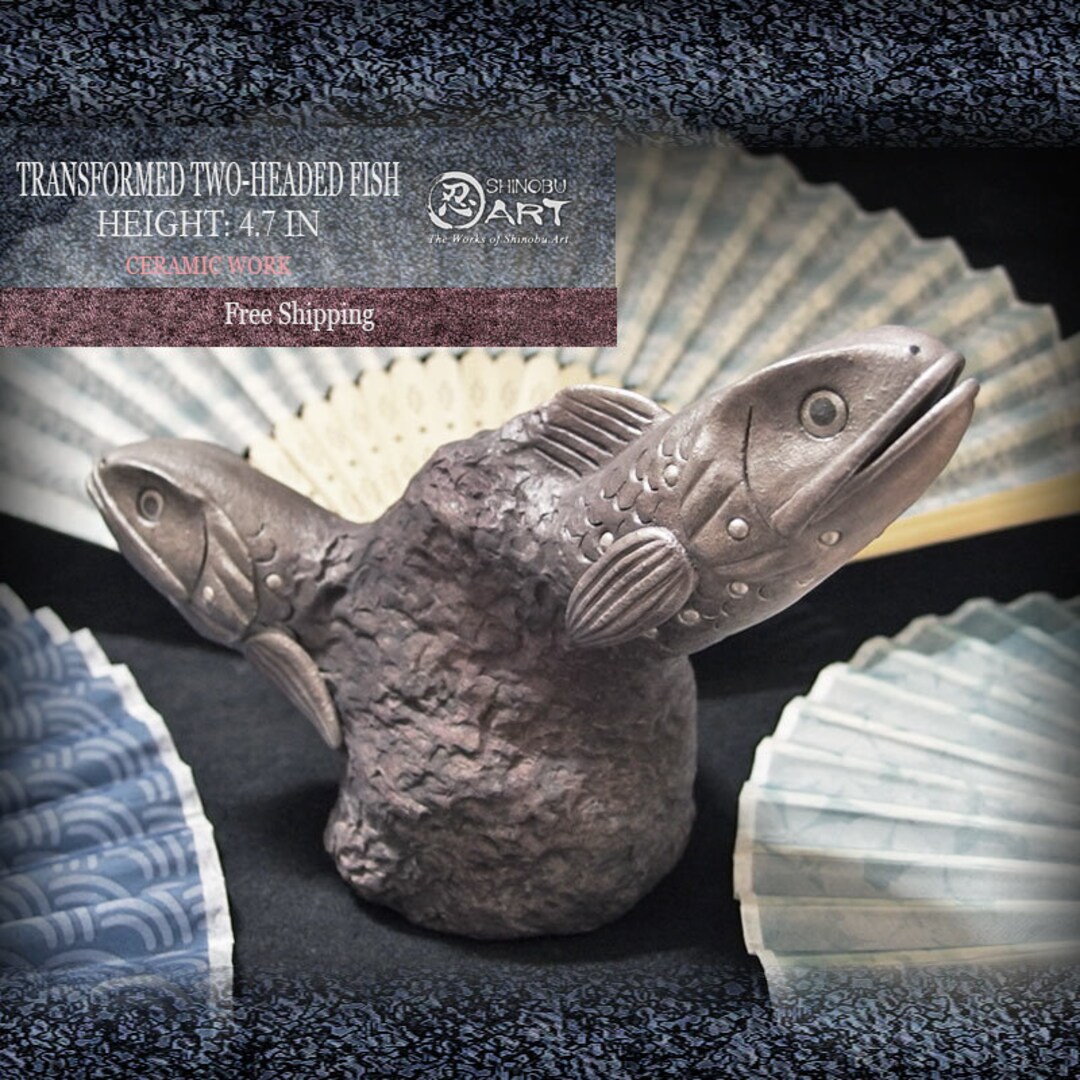 Ceramic Transformed Two-headed Fish (height:4.7in), Desk Accessories, Ceramic Paperweight, Hand ...