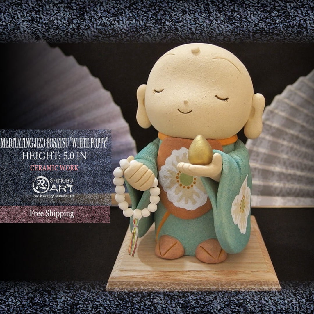 Ceramic Meditating Jizo Bosatsu "white Poppy" (height:5.0in), Zen ...