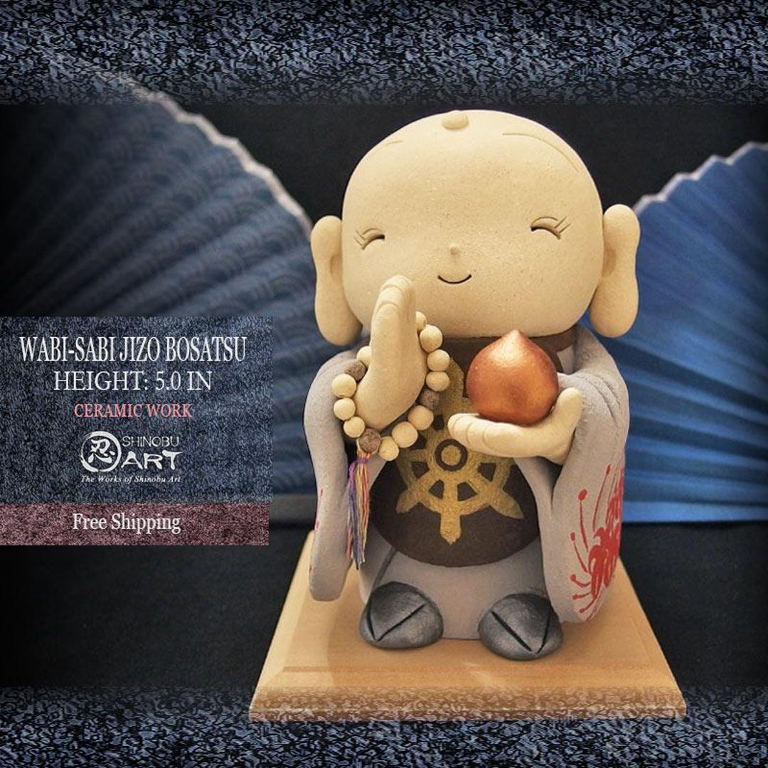 Ceramic Wabi-sabi Jizo Bosatsu "dharma Wheel and Red Spider Lily ...