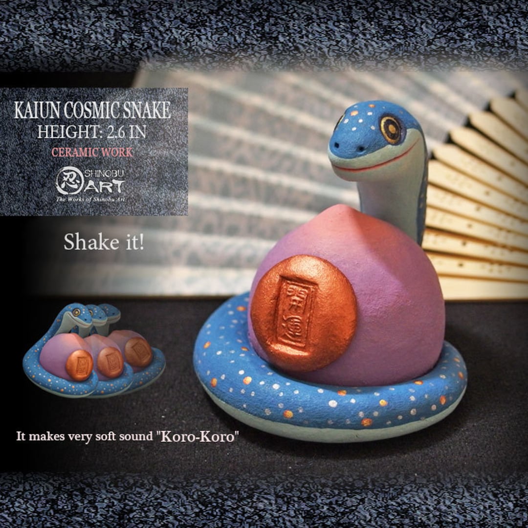 Ceramic Kaiun Cosmic Snake (height:2.6in), Coiled Around A Houju ...