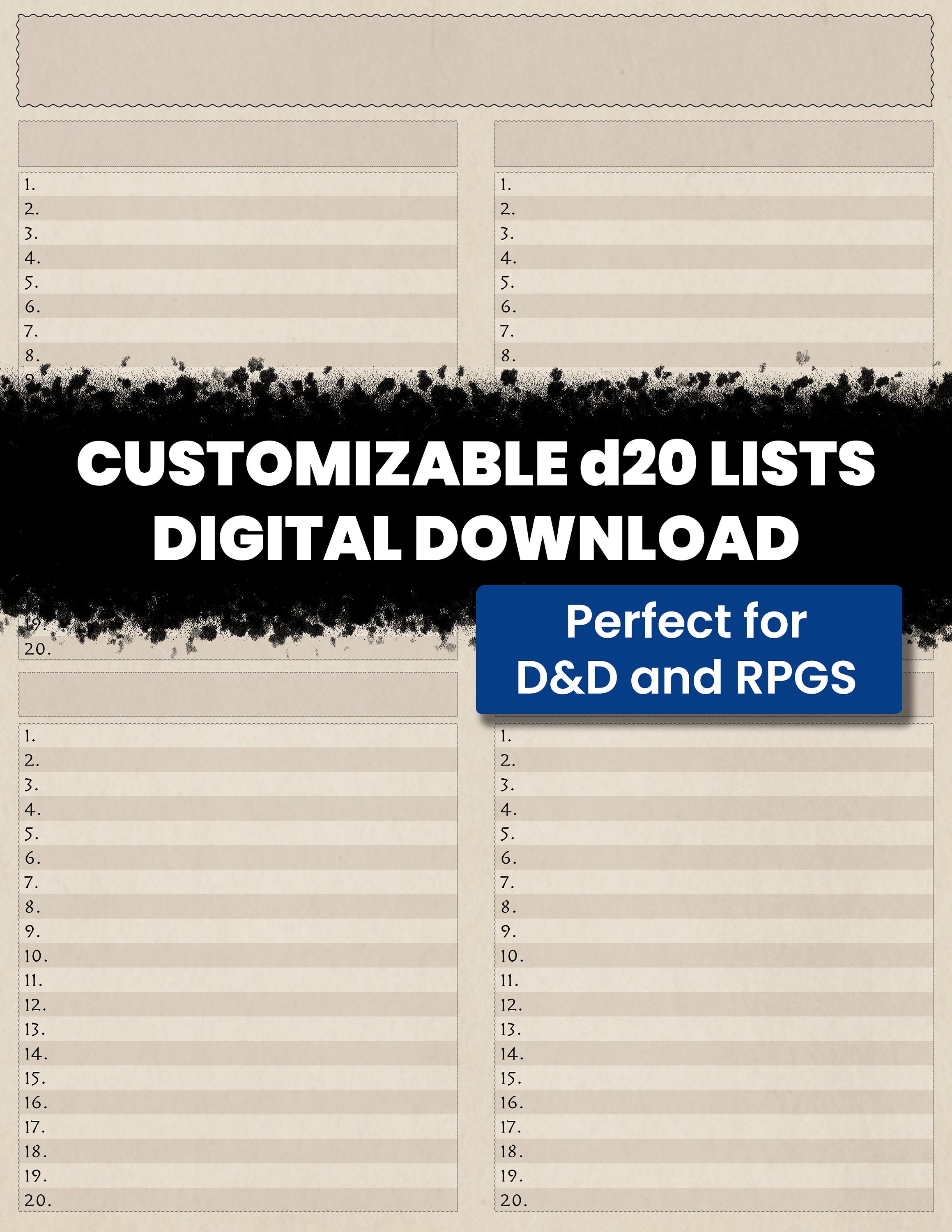 D20 List Template — Dnd DM and Player Resources — Dungeons and Dragons ...