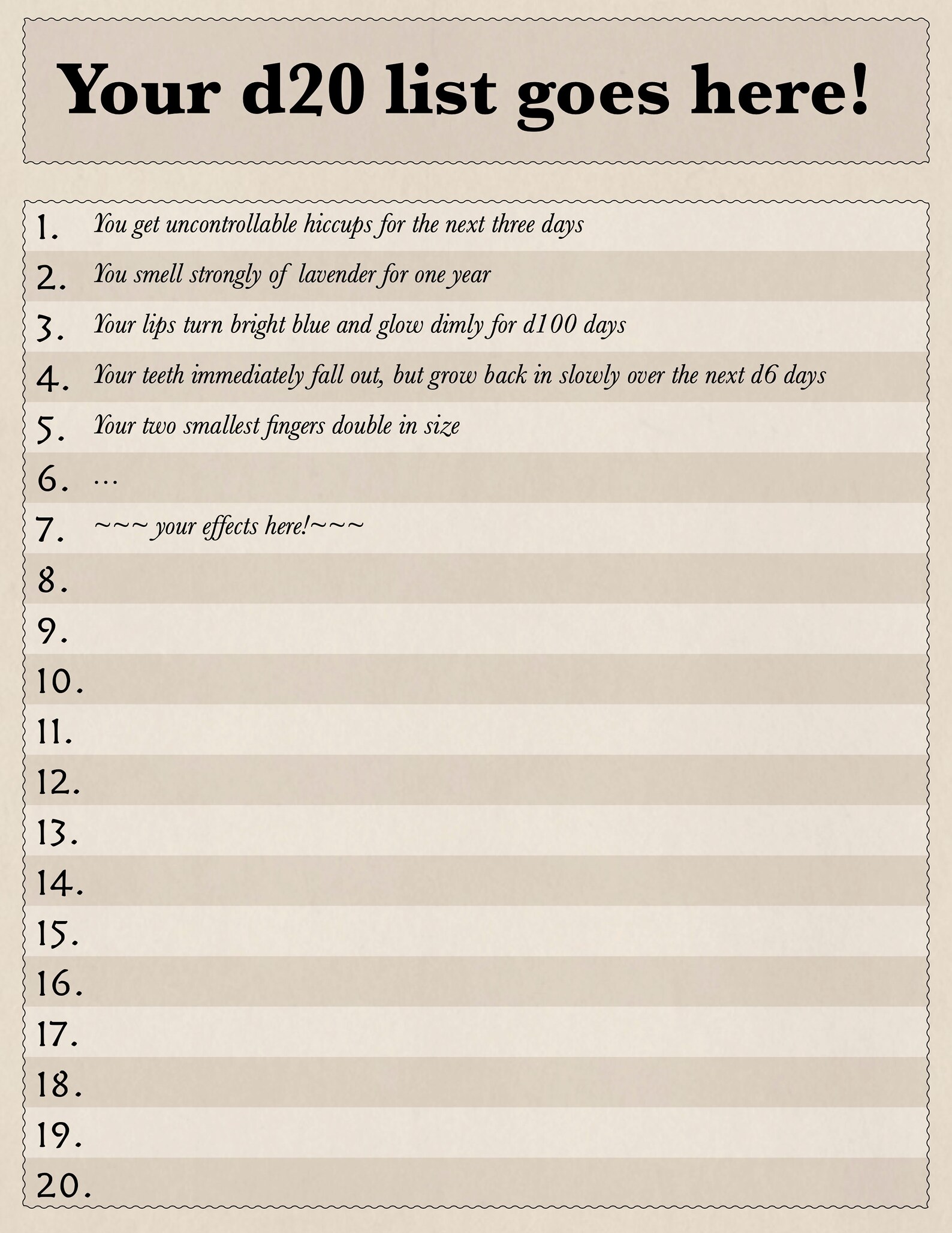 D20 List Template Dnd DM and Player Resources Dungeons and - Etsy