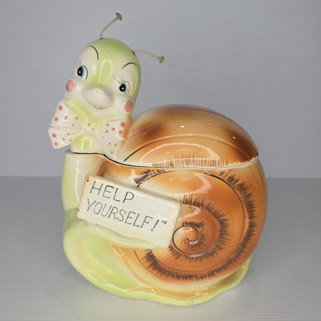 Vintage RARE Kitsch Snappy Snail Cookie Jar Help Yourself Ceramic Japan ...