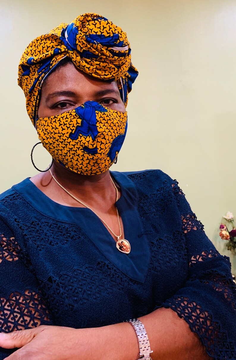 African Fabric Mask and Head Wrap Set: Cotton Face Covering - Etsy