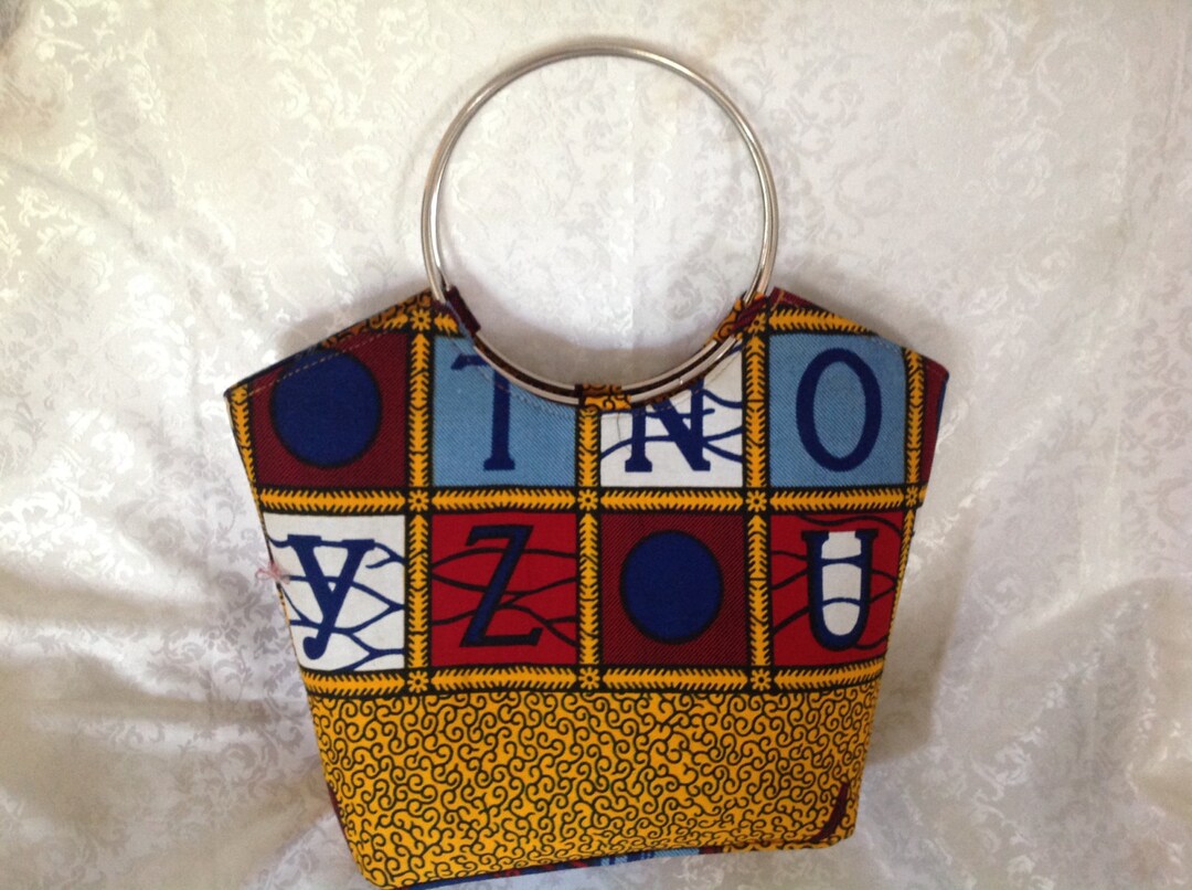 Ankara Fabric Tote Bag: African Print Purse With Metal Handles - Etsy