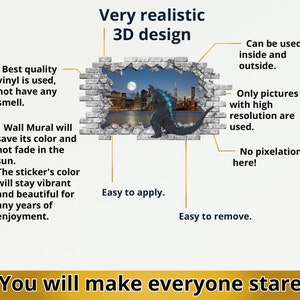 3D Godzilla King Wall Decal. Godzilla Movie Vinyl Sticker Murals. New ...