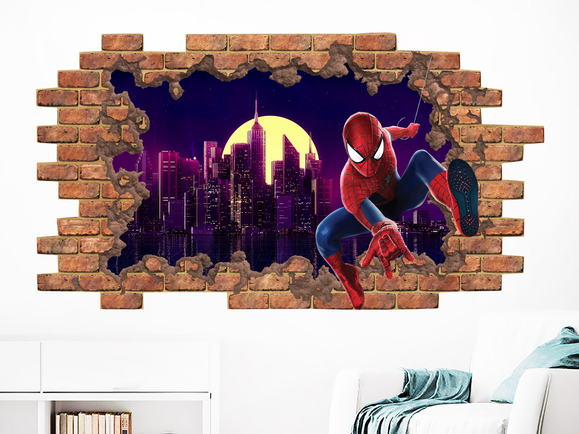 Spiderman Wall Decal. Superhero Vinyl Sticker Murals. Hole in - Etsy