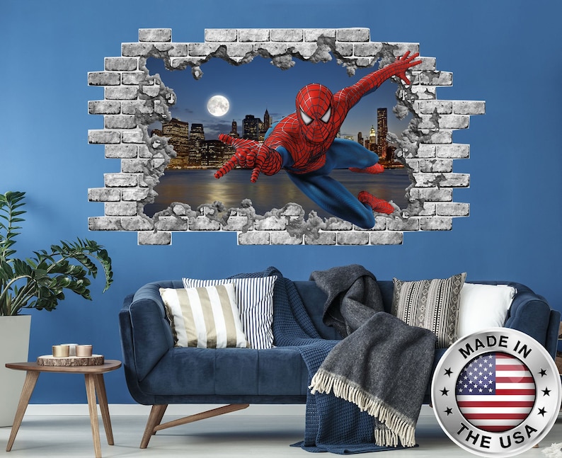 3D Spiderman Wall Decal. Superhero Vinyl Sticker Murals. Hole - Etsy