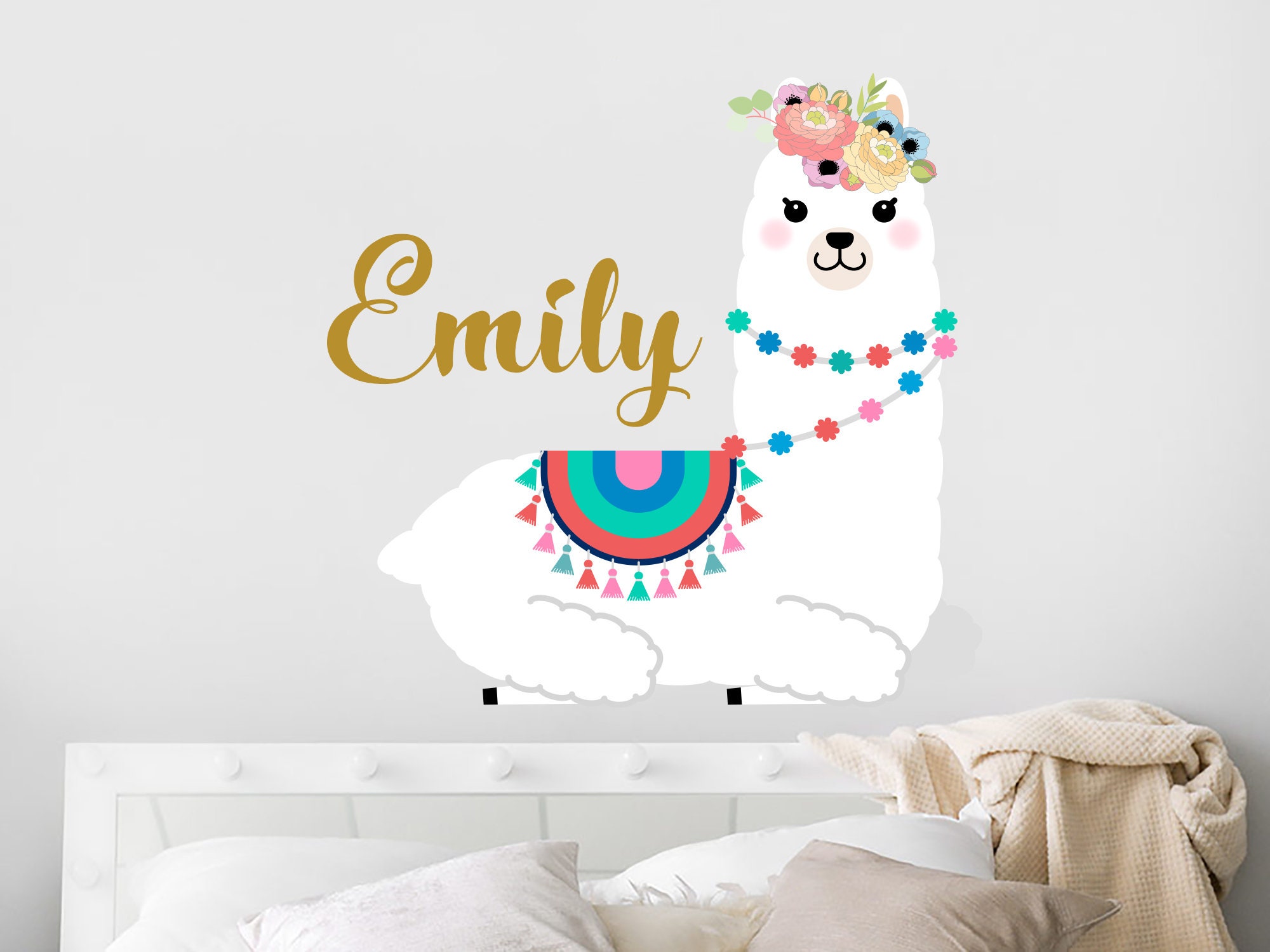 New Girls Name Llama Wall Decals. Llama Alpaca Floral - Etsy
