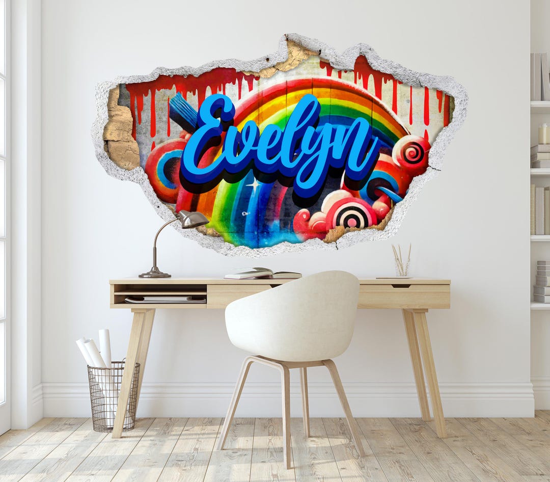Personalized Graffiti Name Wall Decal - Rainbow Wall Art for Kids ...