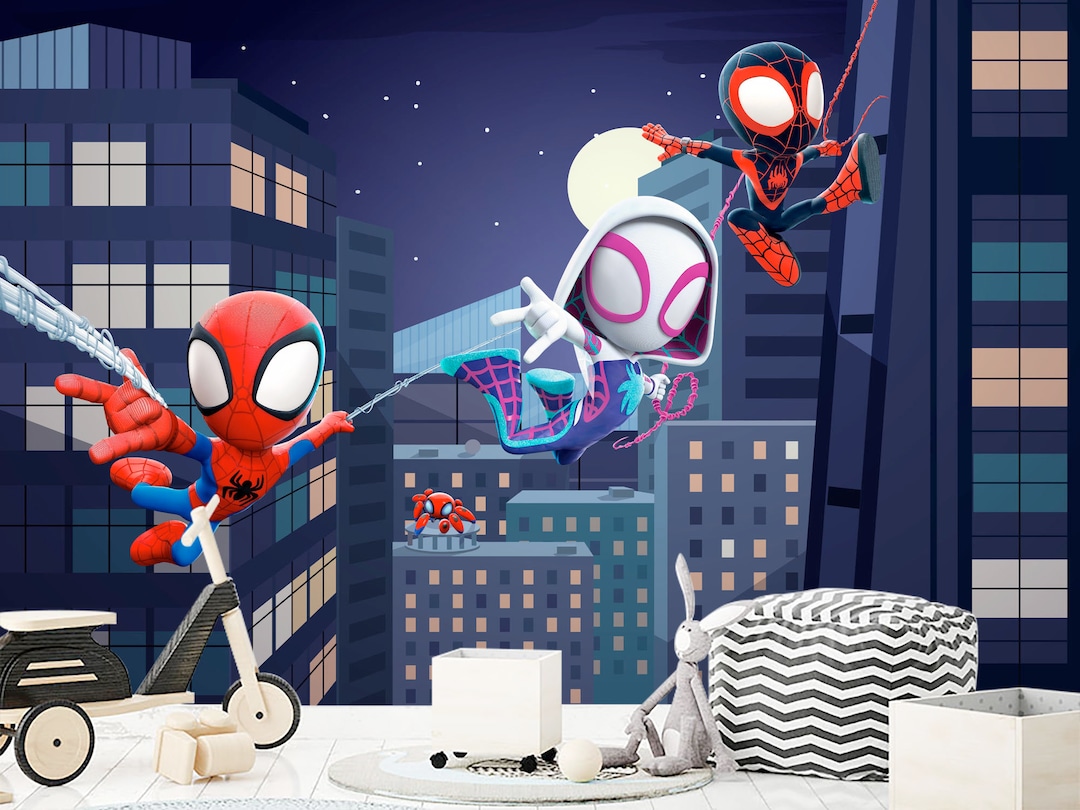 Spiderman Wallpaper for Boys Room. City Background Superhero Wallpaper ...