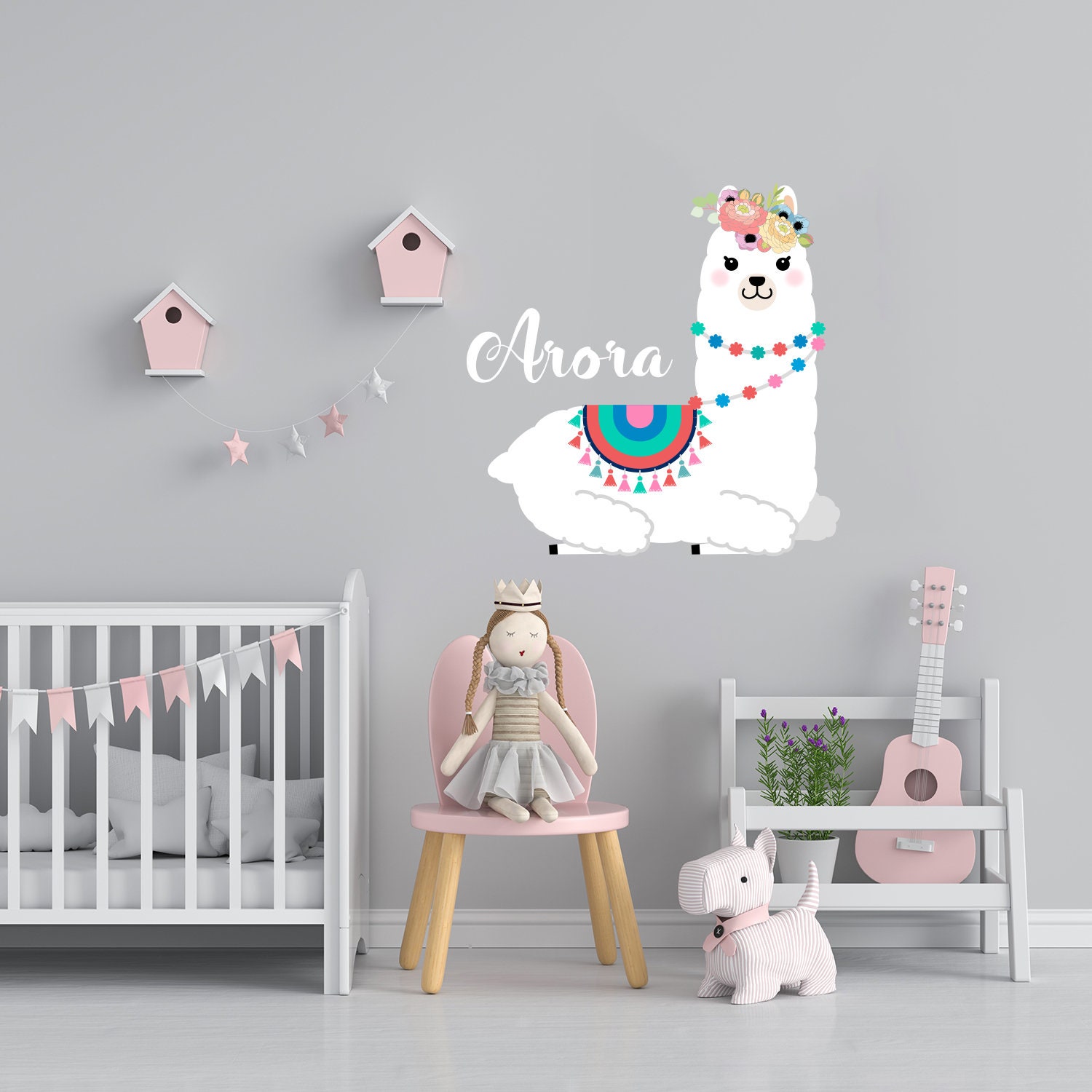 New Girls Name Llama Wall Decals. Llama Alpaca Floral - Etsy