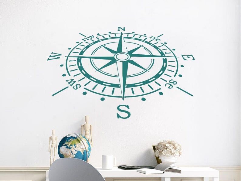 Compass Wall Decal Compass Rose Nautical Vinyl Sticker | Etsy