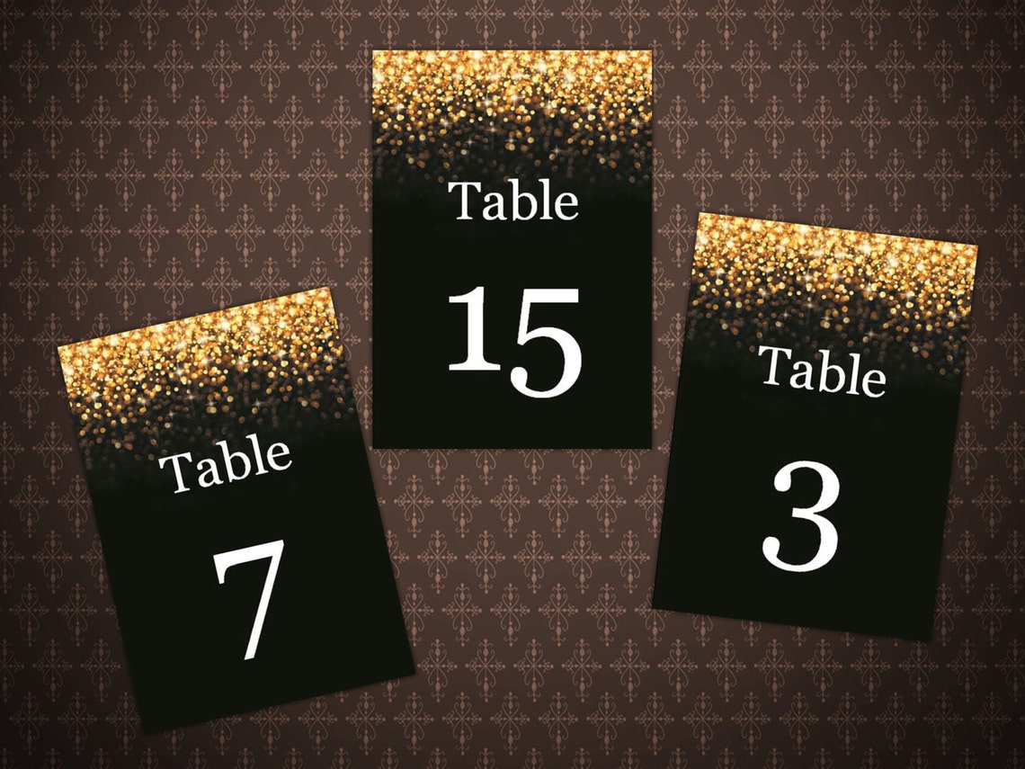 Wedding Table Numbers Cards 4x6 Inches Black and Gold Glitter - Etsy