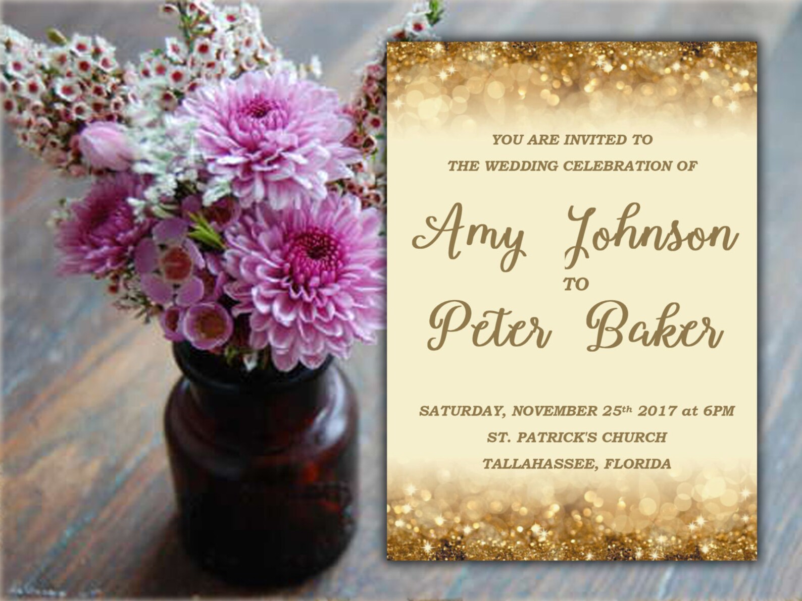 Gold wedding invitation Editable template Gold sparkles | Etsy