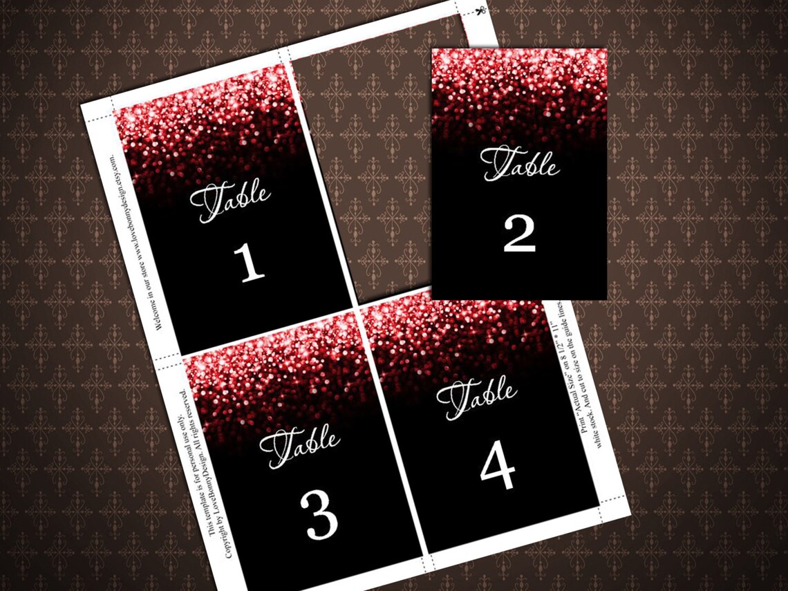 Red Sparkle and Black Wedding Table Numbers Tabellennummer - Etsy