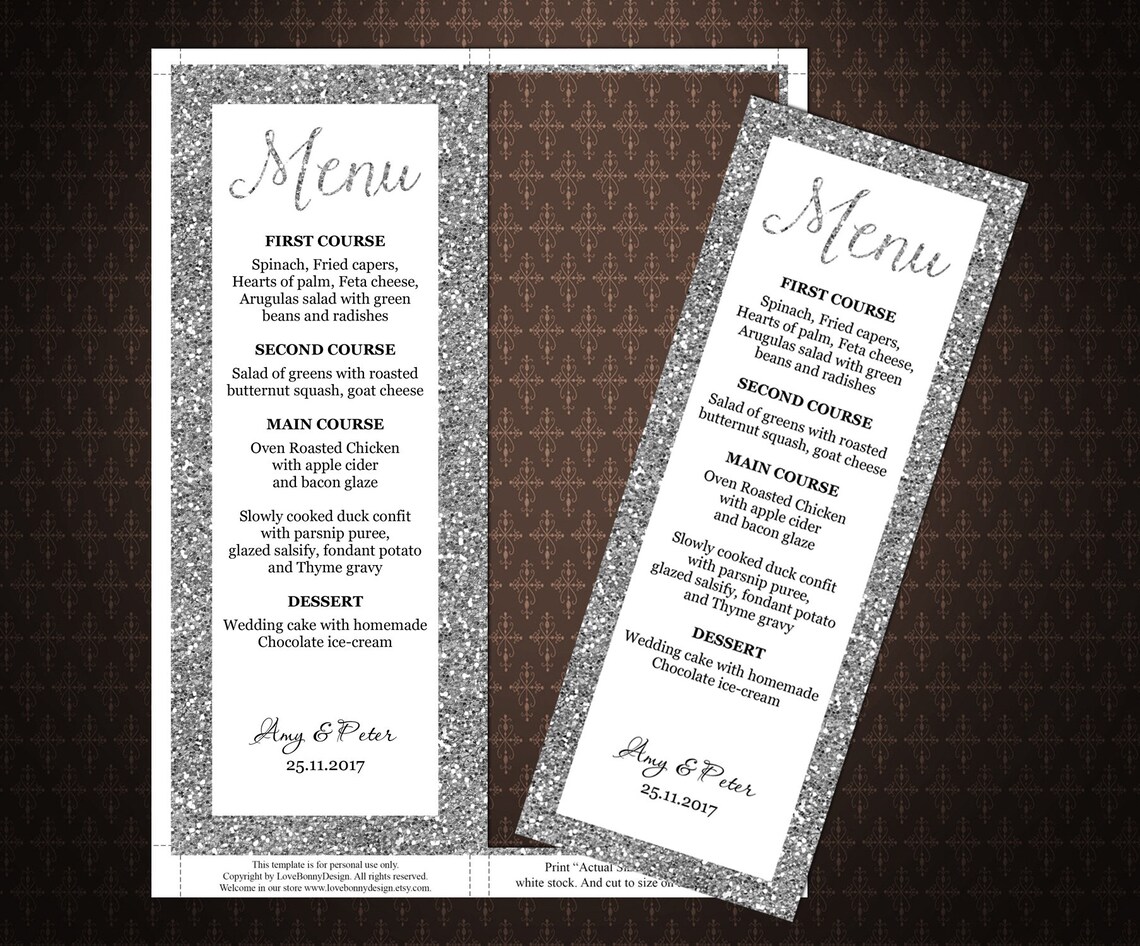 White and Silver Glitter Menu Templates, Silver Glitter Sparkles ...