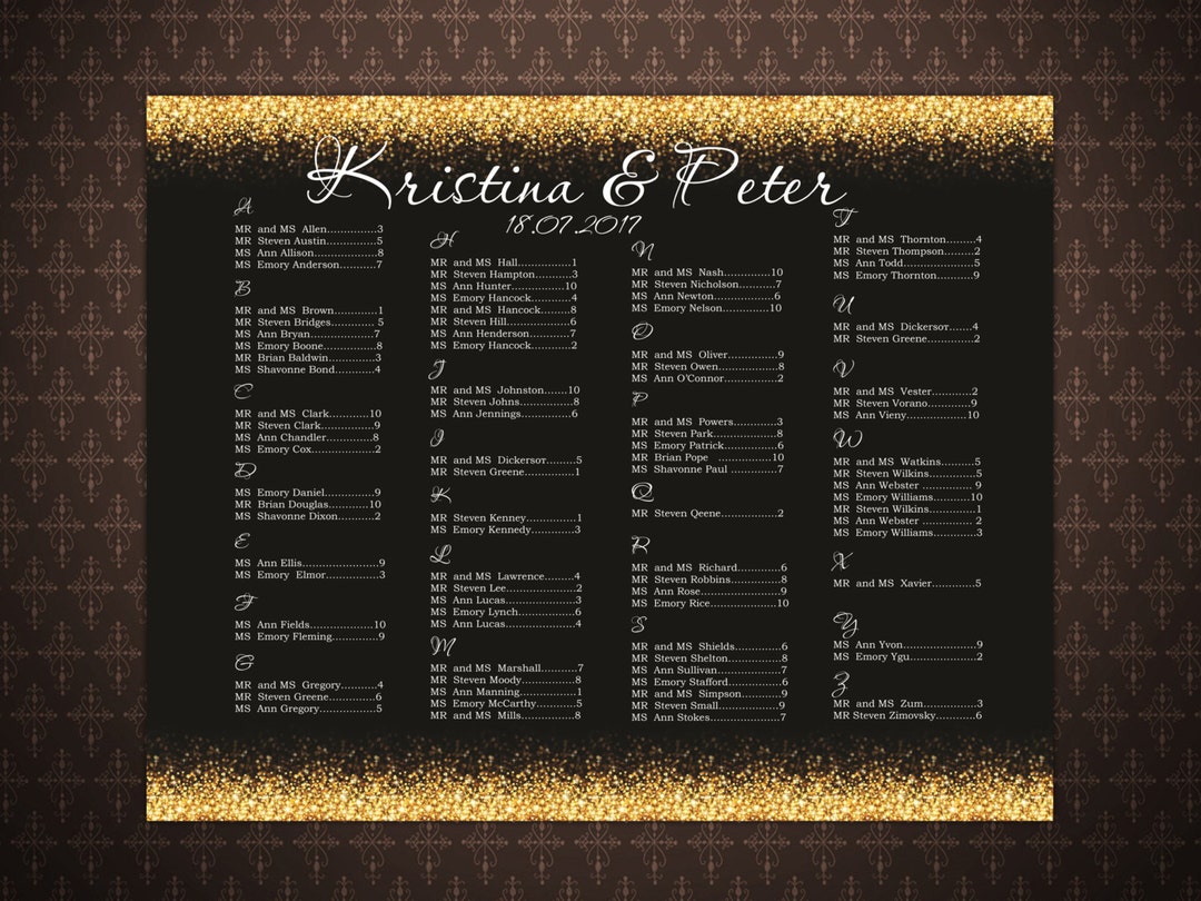 Wedding Seating Chart Template, Black and Gold Seating Chart Poster DIY ...