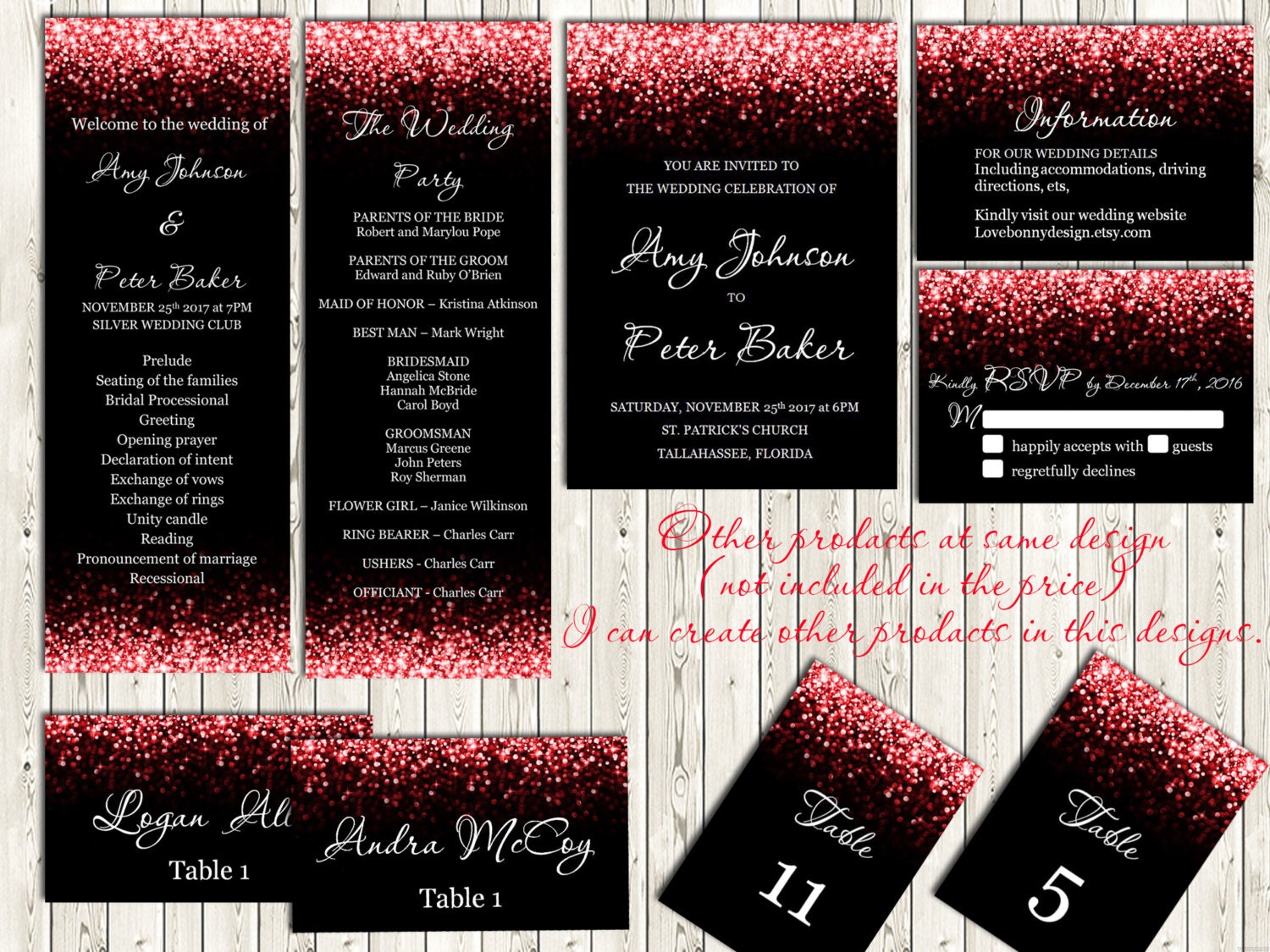 Red Sparkle and Black Wedding Table Numbers, Tabellennummer, 1-30 ...
