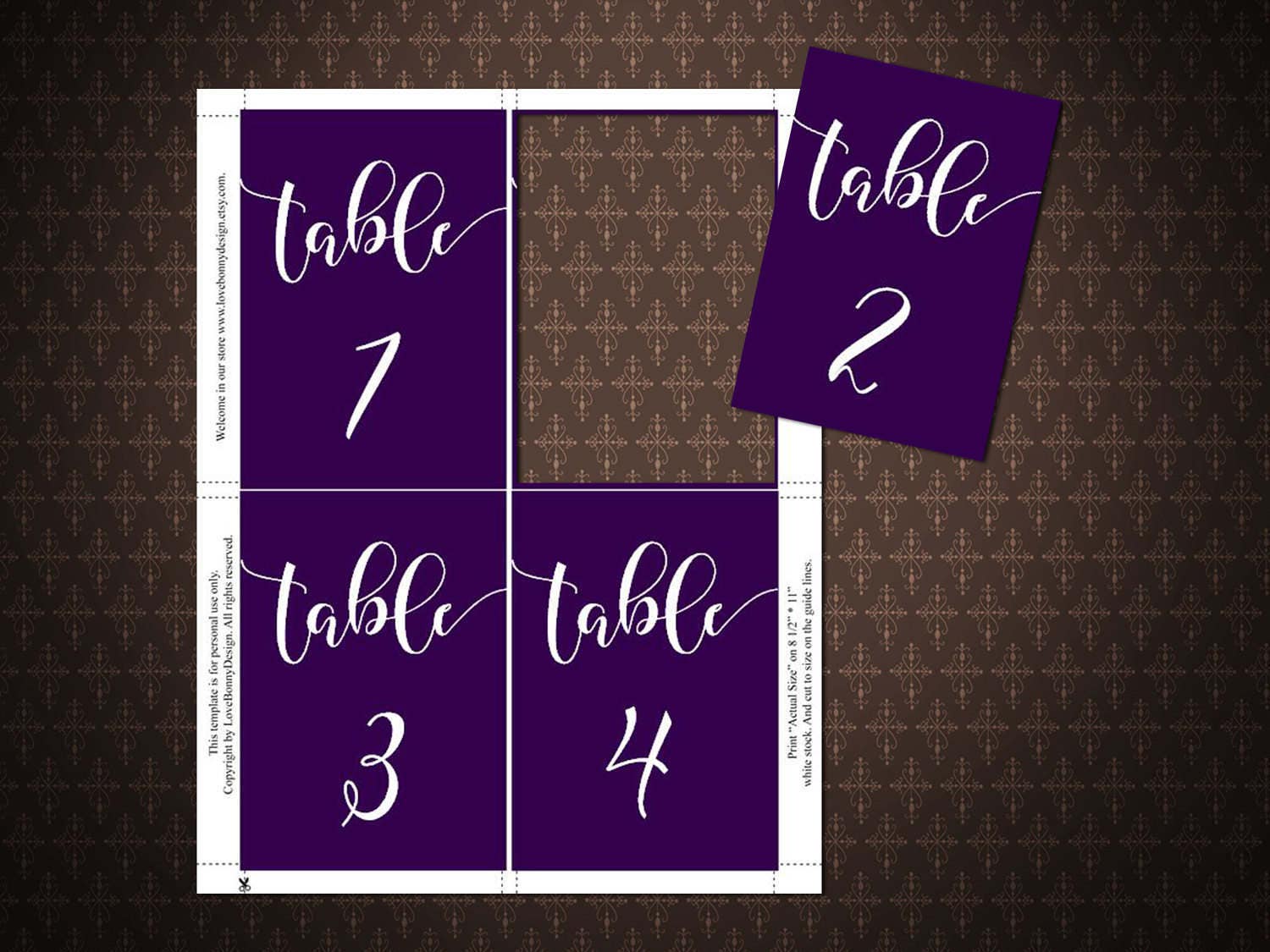 Purple Script Instant Download Printable Table Numbers 1-32, Double ...