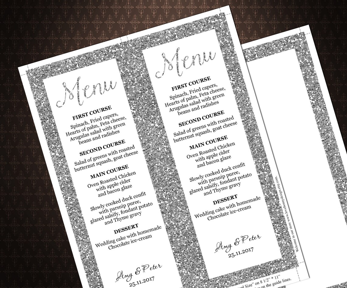 White and Silver Glitter Menu Templates, Silver Glitter Sparkles ...