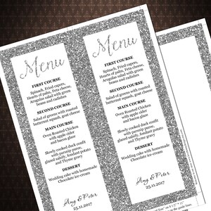 White and Silver Glitter Menu Templates, Silver Glitter Sparkles ...