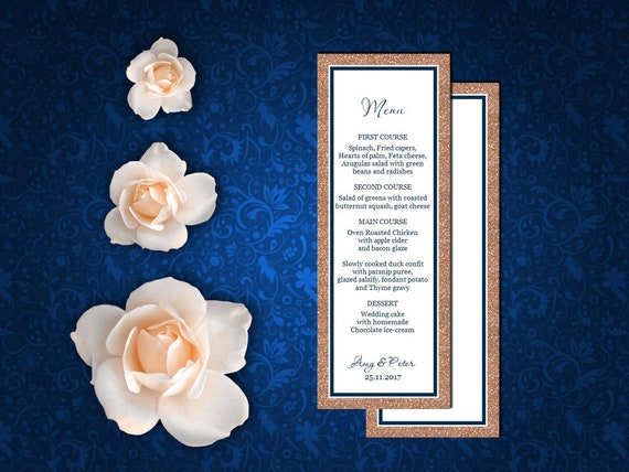 Rose Gold Navy Menu Card Dinner Party Menu DIY Menu Card | Etsy