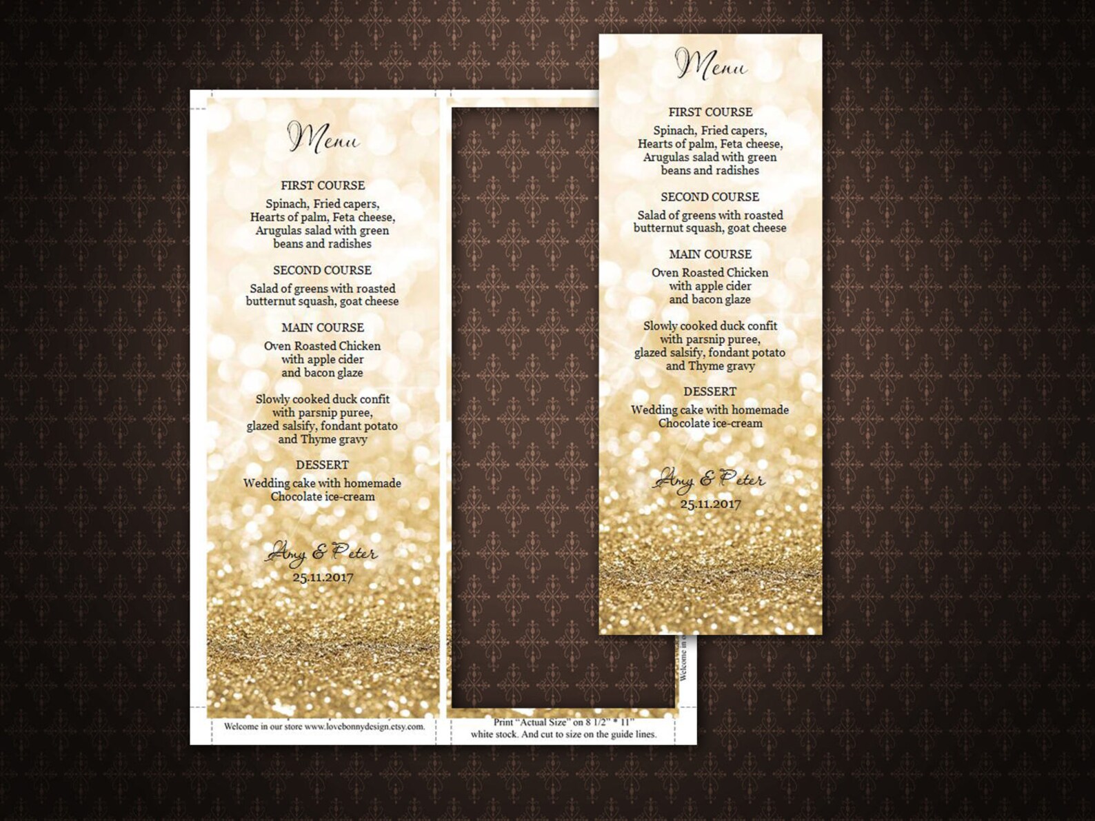 Gold Glitter Menu Card Dinner Party Menu DIY Menu Card - Etsy