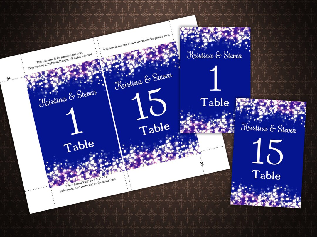 Royal Blue and Sparkle Wedding Table Numbers Cards, Tabellennummer ...