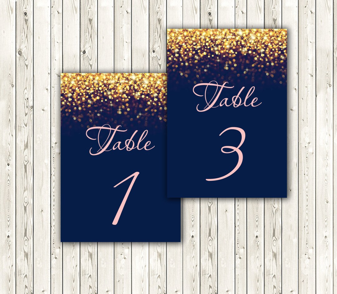 Navy Blue and Blush Pink Wedding Table Numbers Cards 1-28 Tables ...