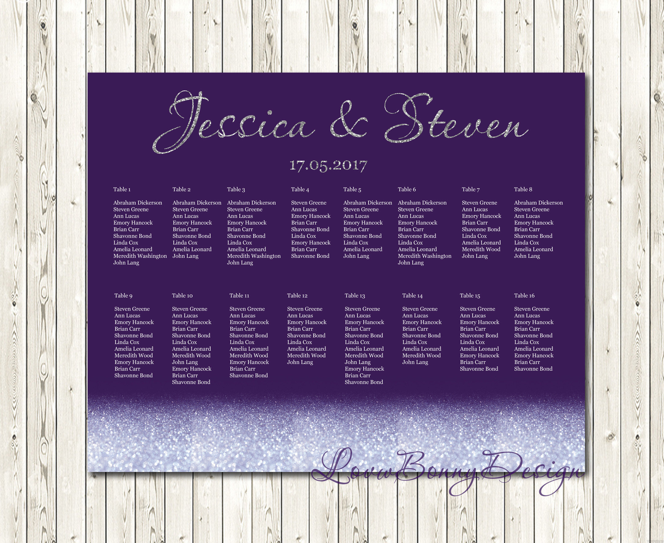 Purple Seating Chart Alphabetical order Table order Purple | Etsy