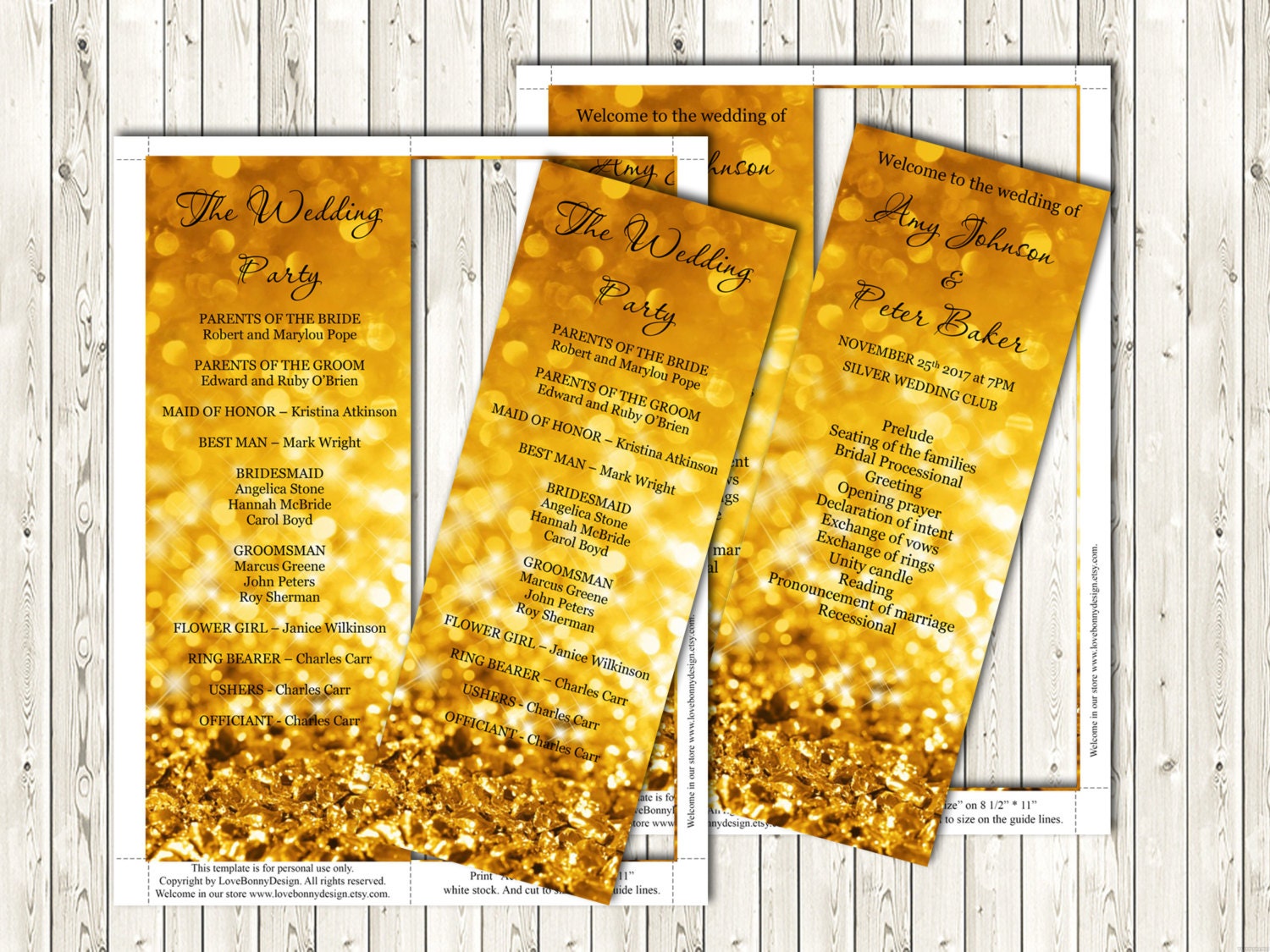 Gold Sparkle Wedding program templates Gold Glitter Sparkle | Etsy