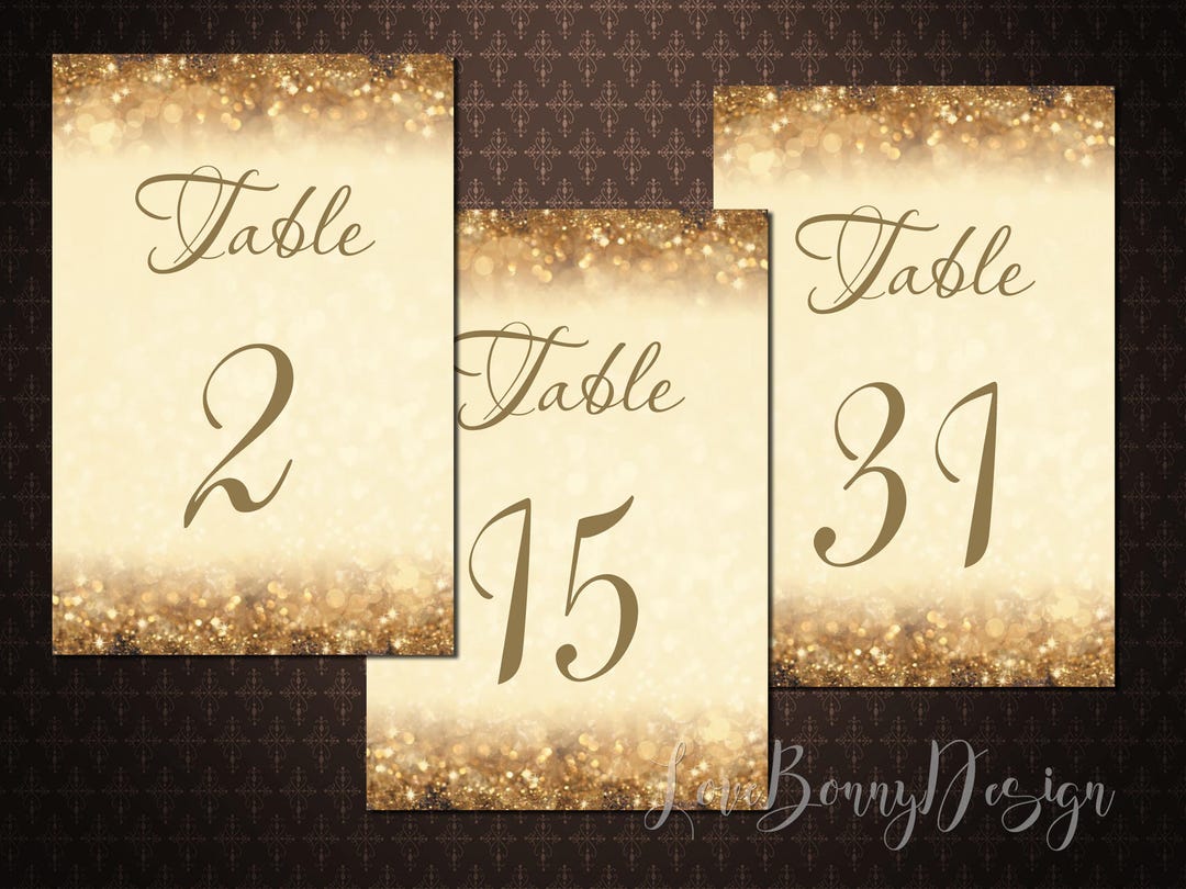 Gold Sparkle Wedding Table Numbers Cards 1-40 Tables, 4x6 Inches ...