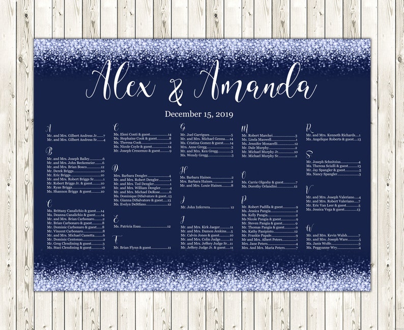 Silver and Navy Seating Chart Printable, Wedding Table Chart, Sweet ...